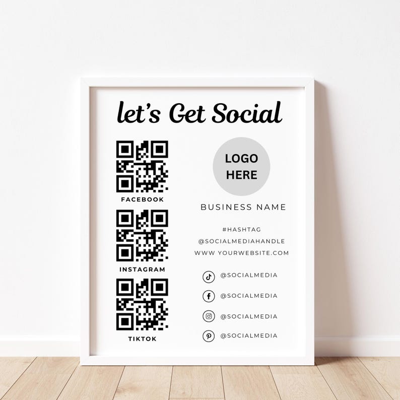 Social Media Sign: Scan to Connect - Editable Canva Template (5x7, 8x10 ...