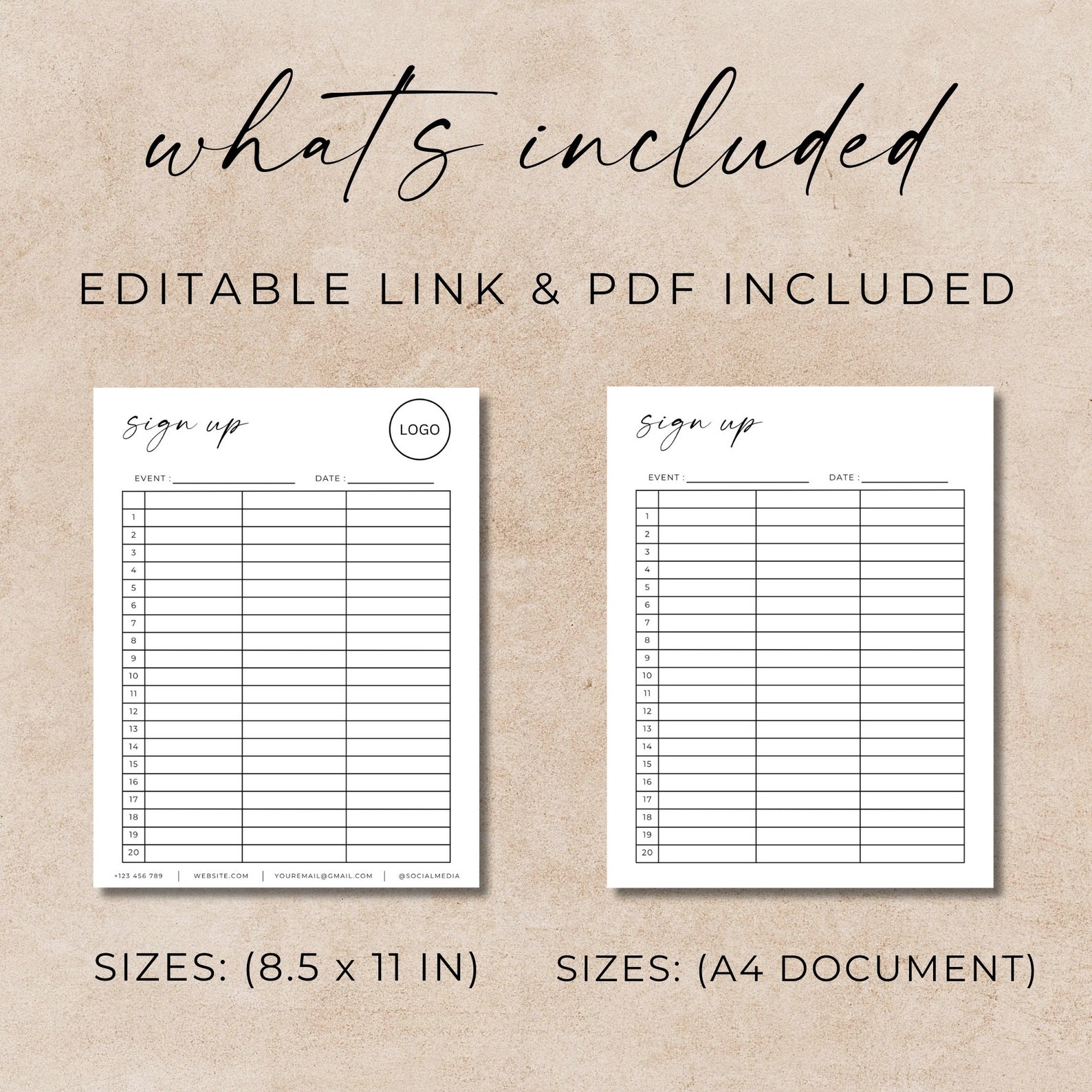 Sign up Sheet Canva, Event Sign up Sheet PDF, Printable Sign up Form ...