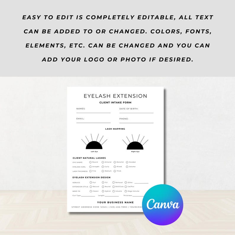 Eyelash Extension Client Intake Form, Eyelash Extension Form Template ...