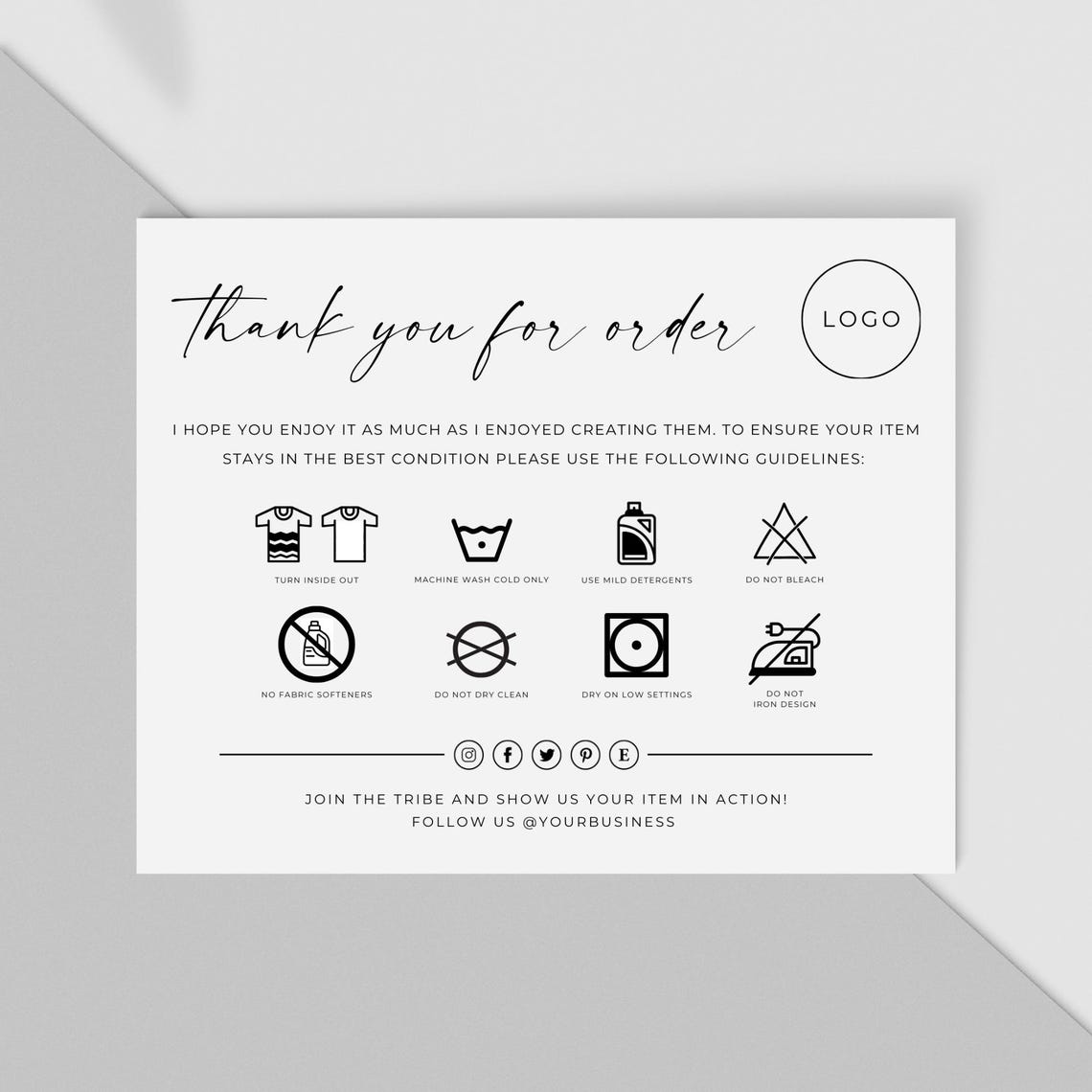 Washing Instructions Care Card: Small Business Packaging Insert ...