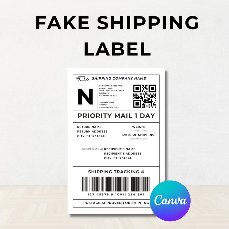 Editable Shipping Label Template: Personalized Mail Label, Canva ...