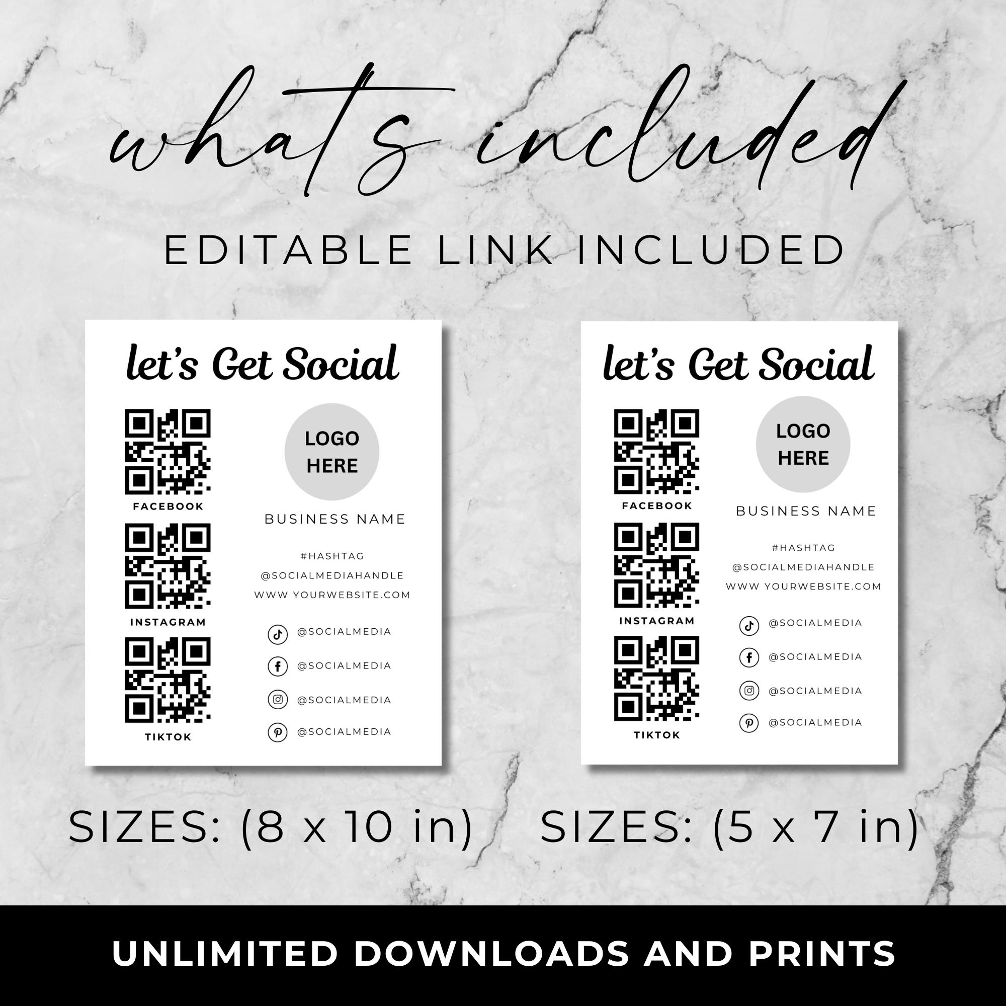 Social Media Sign: Scan to Connect - Editable Canva Template (5x7, 8x10 ...