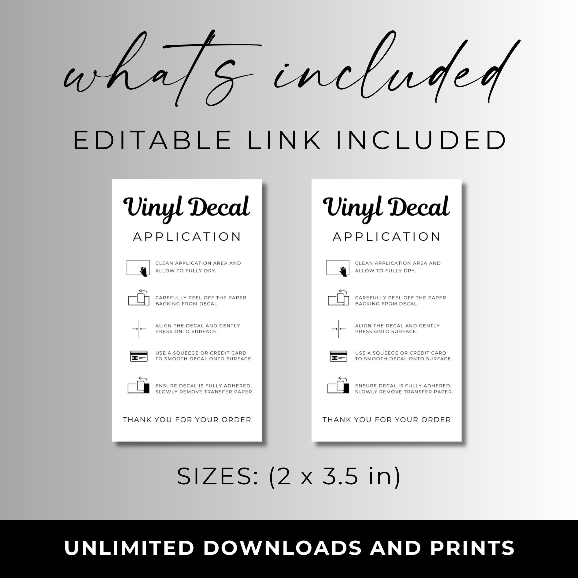 Vinyl Decal Application Cards. Vinyl Decal Care Card Instructions ...