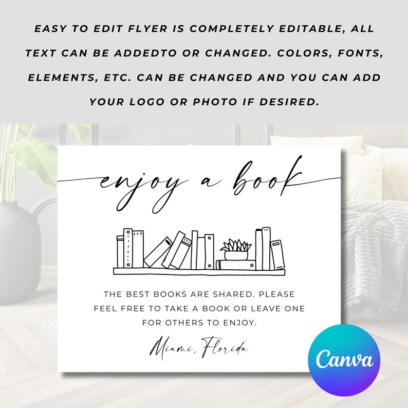 Editable Airbnb Library Sign, Book Sharing Template, Airbnb Library ...