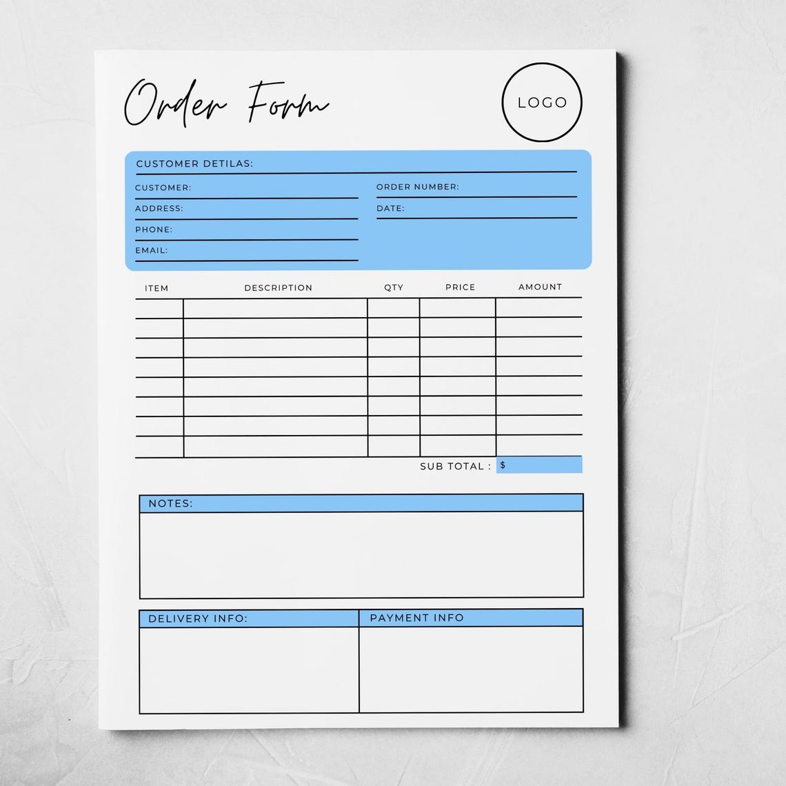 Color Order Form for Small Business, Order Form Editable Template ...