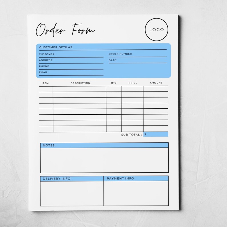 Color Order Form for Small Business, Order Form Editable Template ...