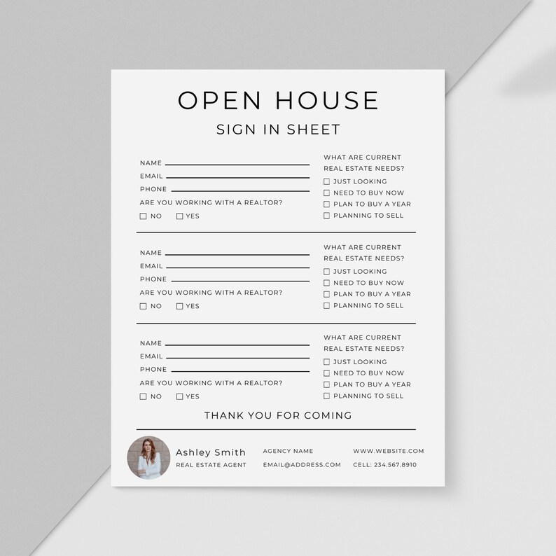 Realtor Open House Sign in Sheet, Real Estate Marketing, Open House ...