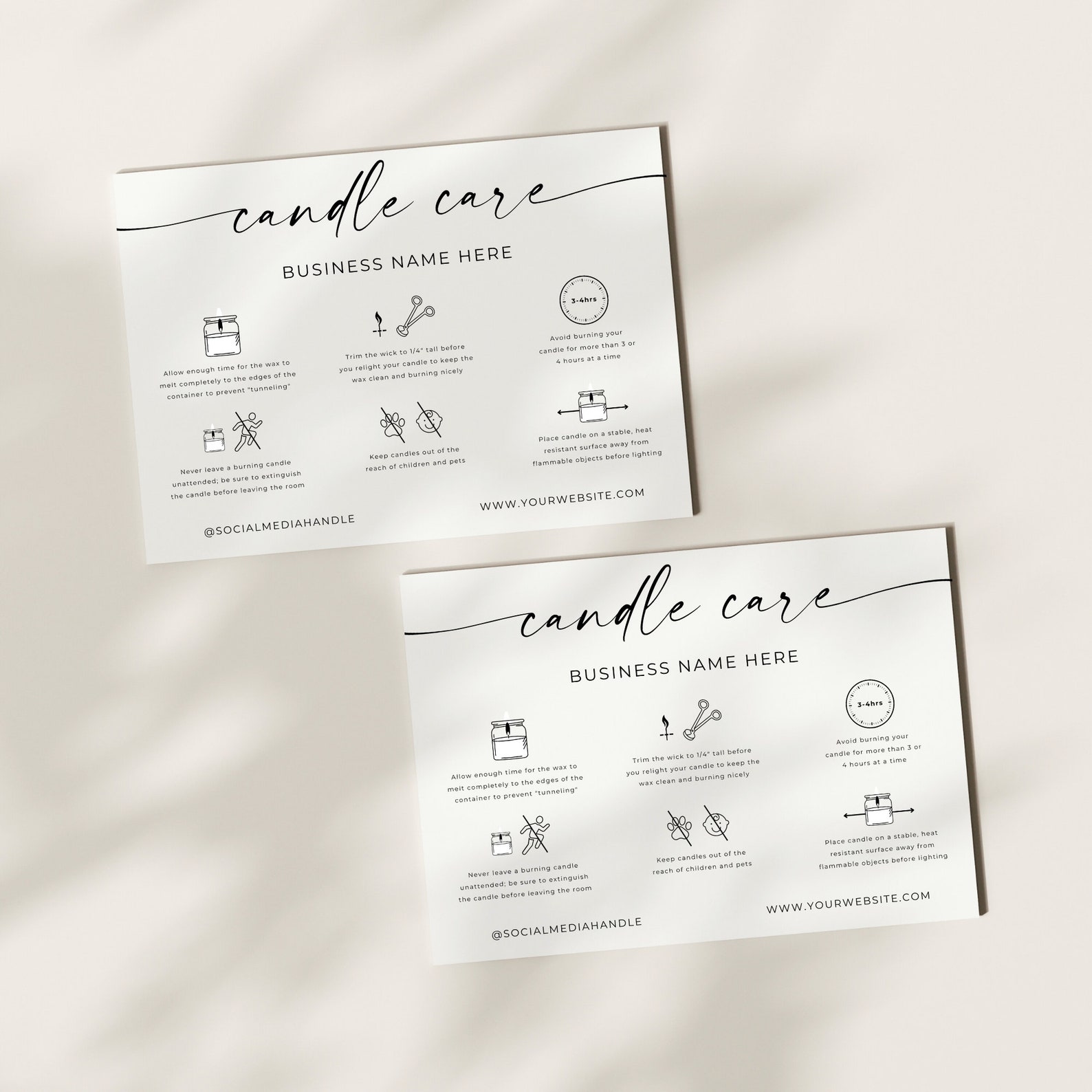 Candle Care Instructions Card, Candles Care Guide, Candle Safety Card ...