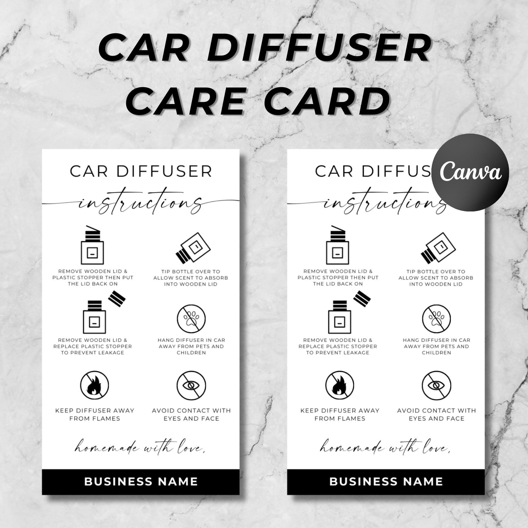 Car Diffuser Care Card Canva, Small Business Care Instructions, Car Air ...