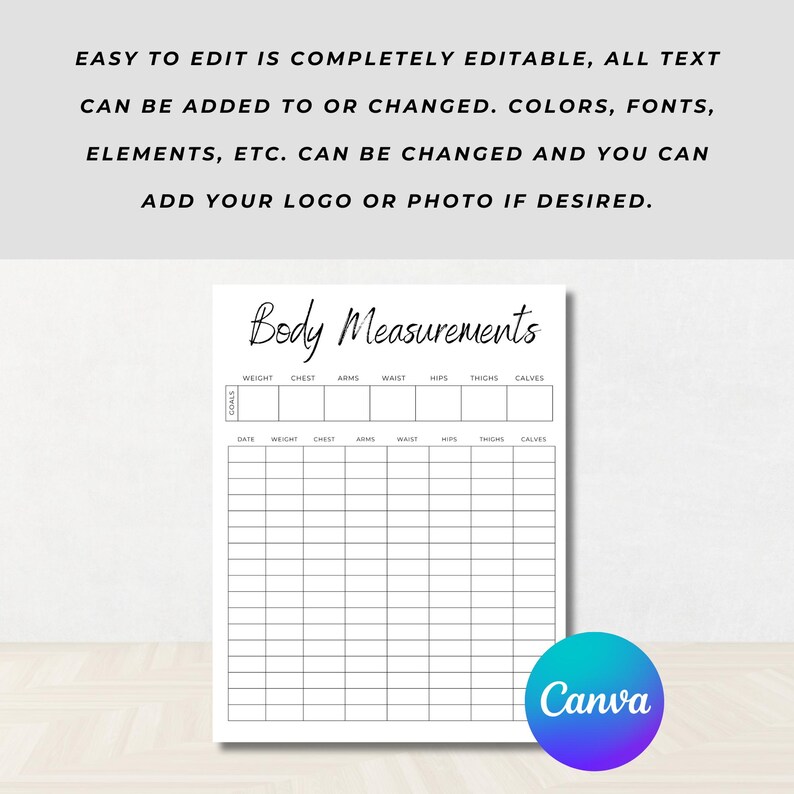 Body Measurements Tracker, Fitness Progress Sheet Template, Body ...