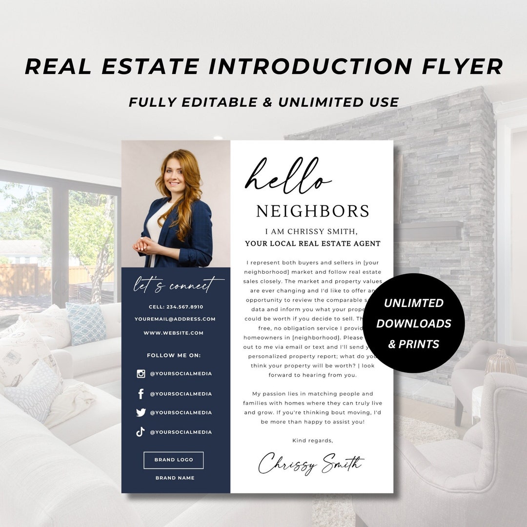 Real Estate Agent Introduction Flyer, Hello Neighbor Letter, New Agent ...