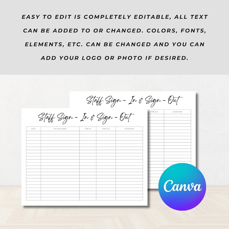 Staff Sign-in & Sign-out Sheet Template, Fancy Font, Sign-in and Sign ...