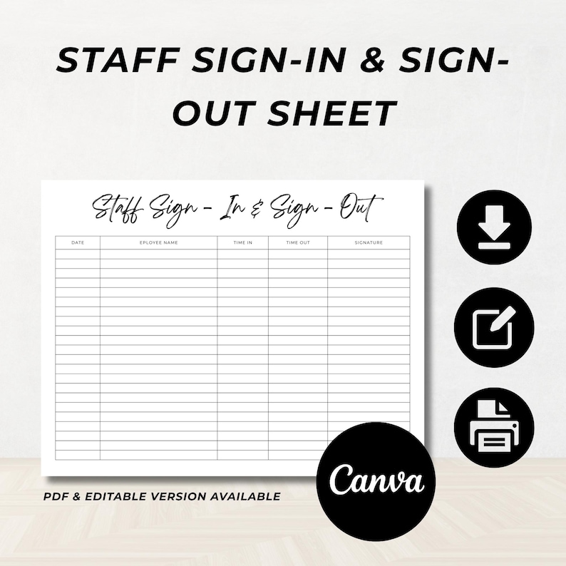 Staff Sign-in & Sign-out Sheet Template, Fancy Font, Sign-in and Sign ...