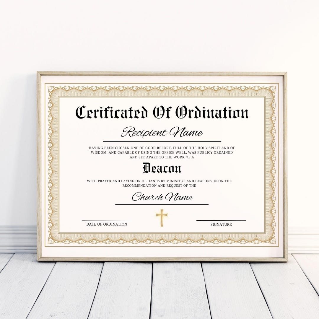 Deacon Ordination Certificate, Certificate of Ordination, Ministry ...