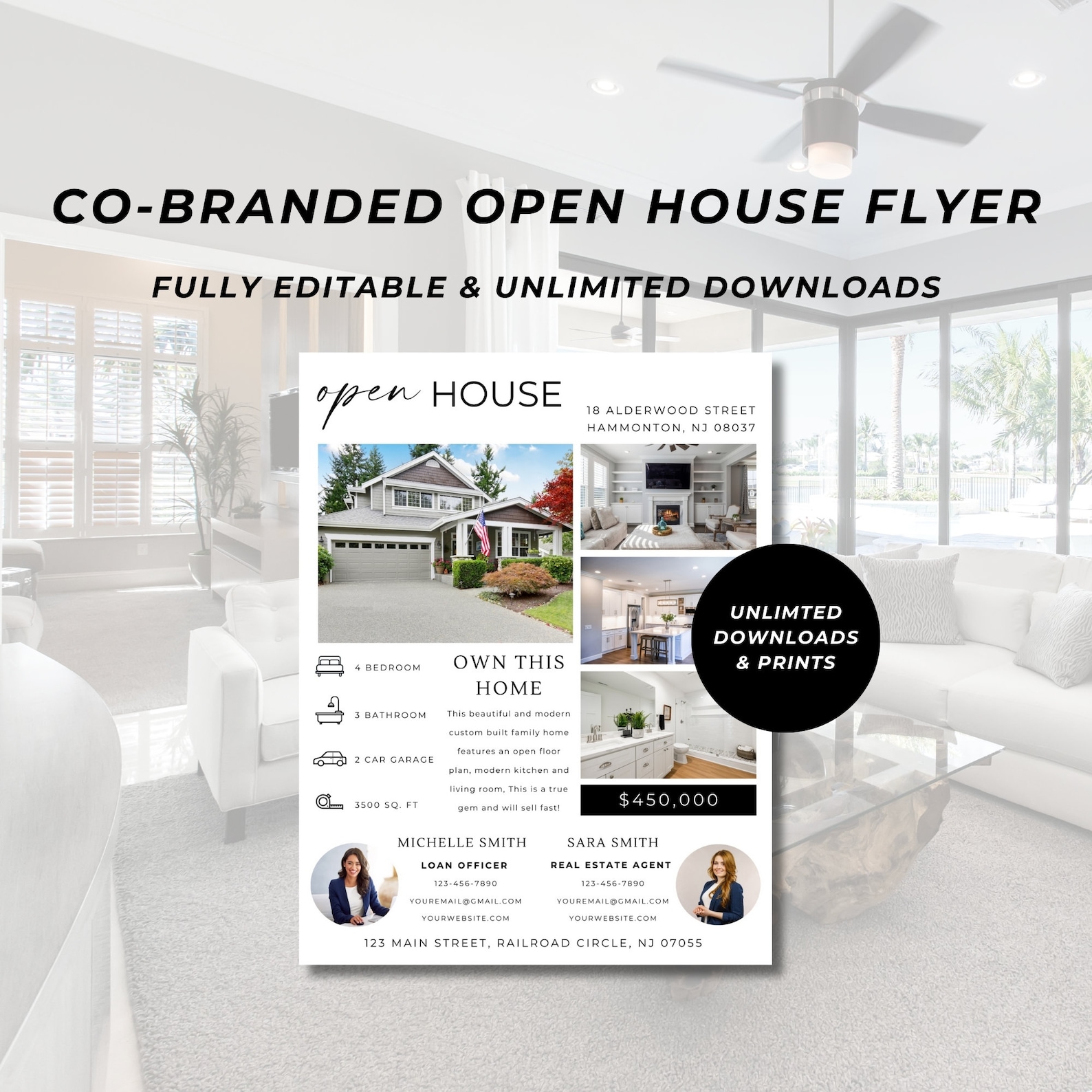 Open House Flyer Modern, Co-branded Open House Flyer, Real Estate Flyer ...
