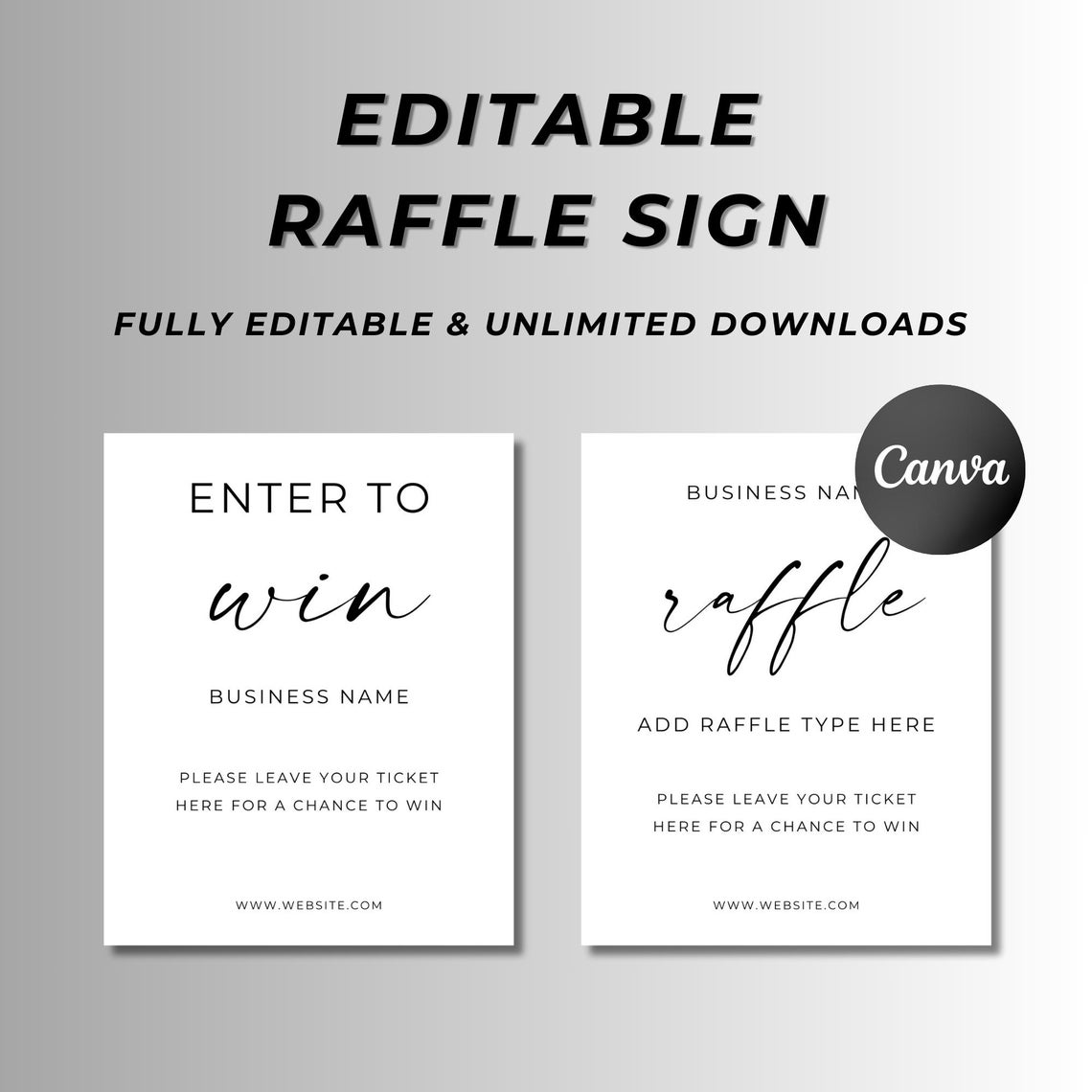 Editable Raffle Sign, Minimalist Enter to Win, Printable Business Prize ...