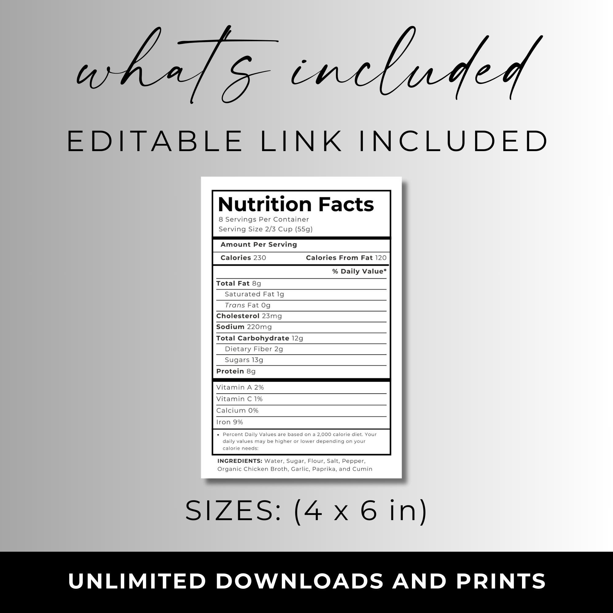 Nutrition Fact Editable, Nutrition Label Template, Nutritional SVG PNG ...