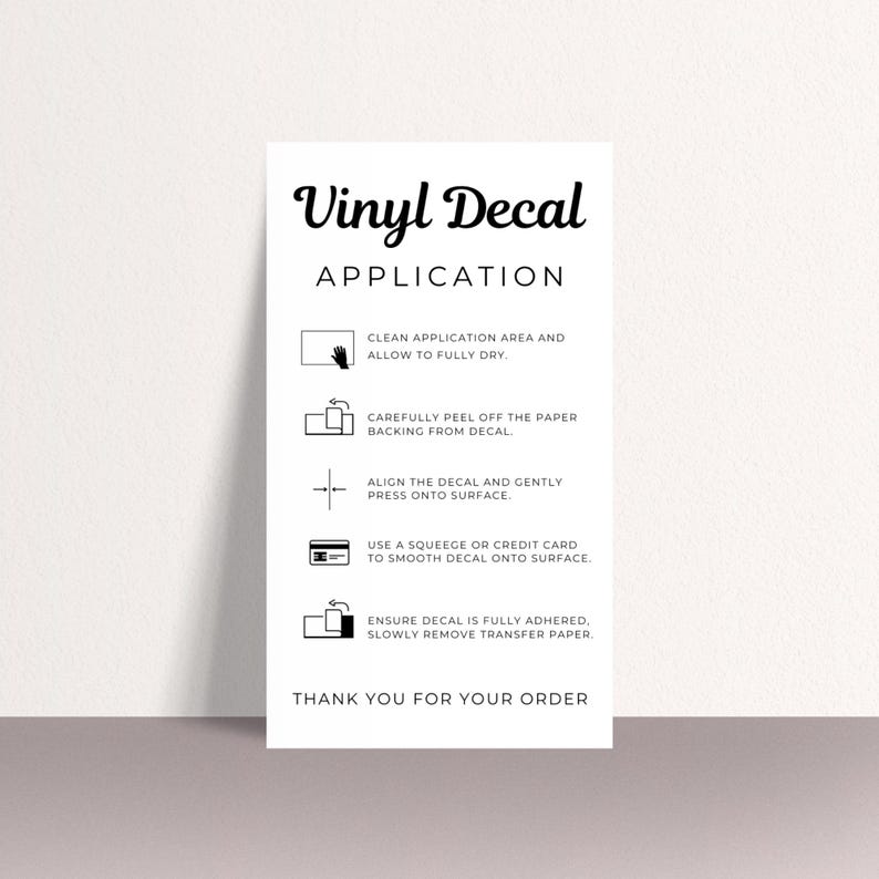 Vinyl Decal Application Cards. Vinyl Decal Care Card Instructions ...