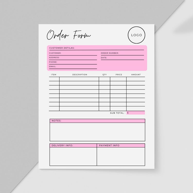 Color Order Form for Small Business, Order Form Editable Template ...