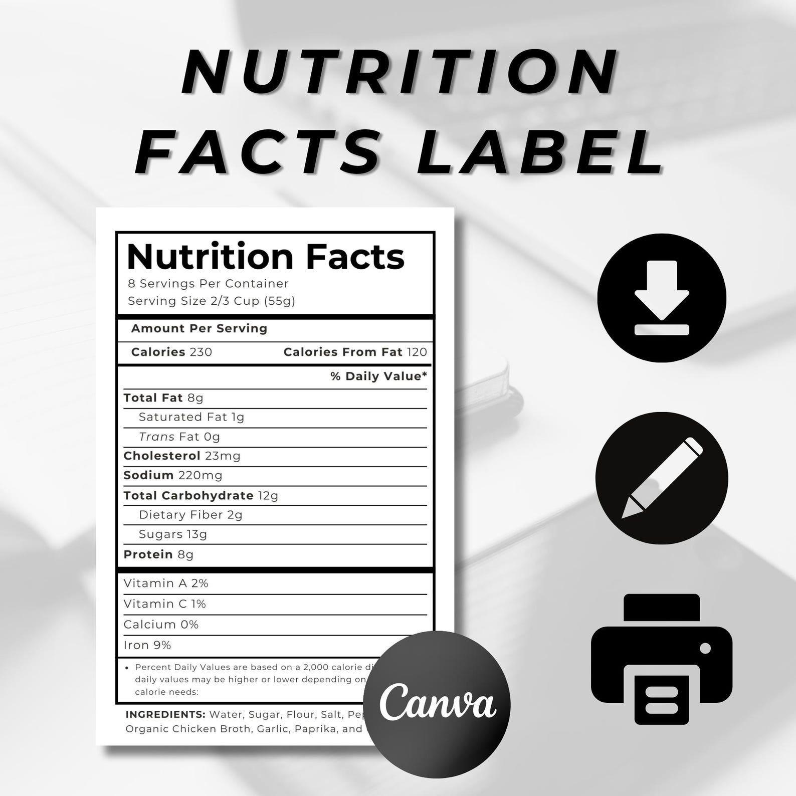Nutrition Fact Editable, Nutrition Label Template, Nutritional SVG PNG ...