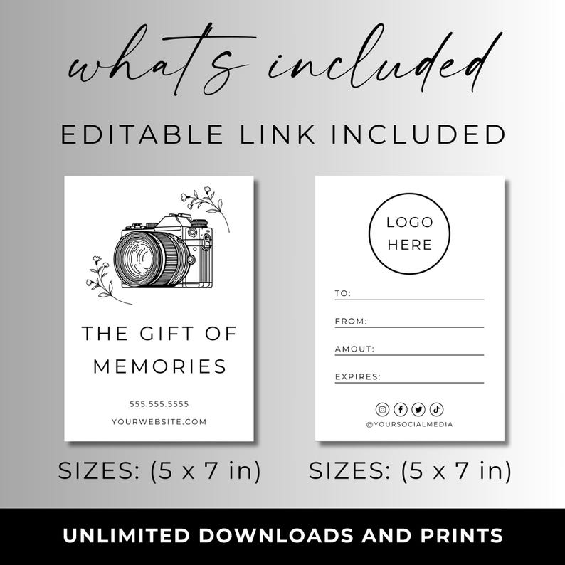 Cadeaubon fotosessie: bewerkbare fotografievoucher (digitale download ...