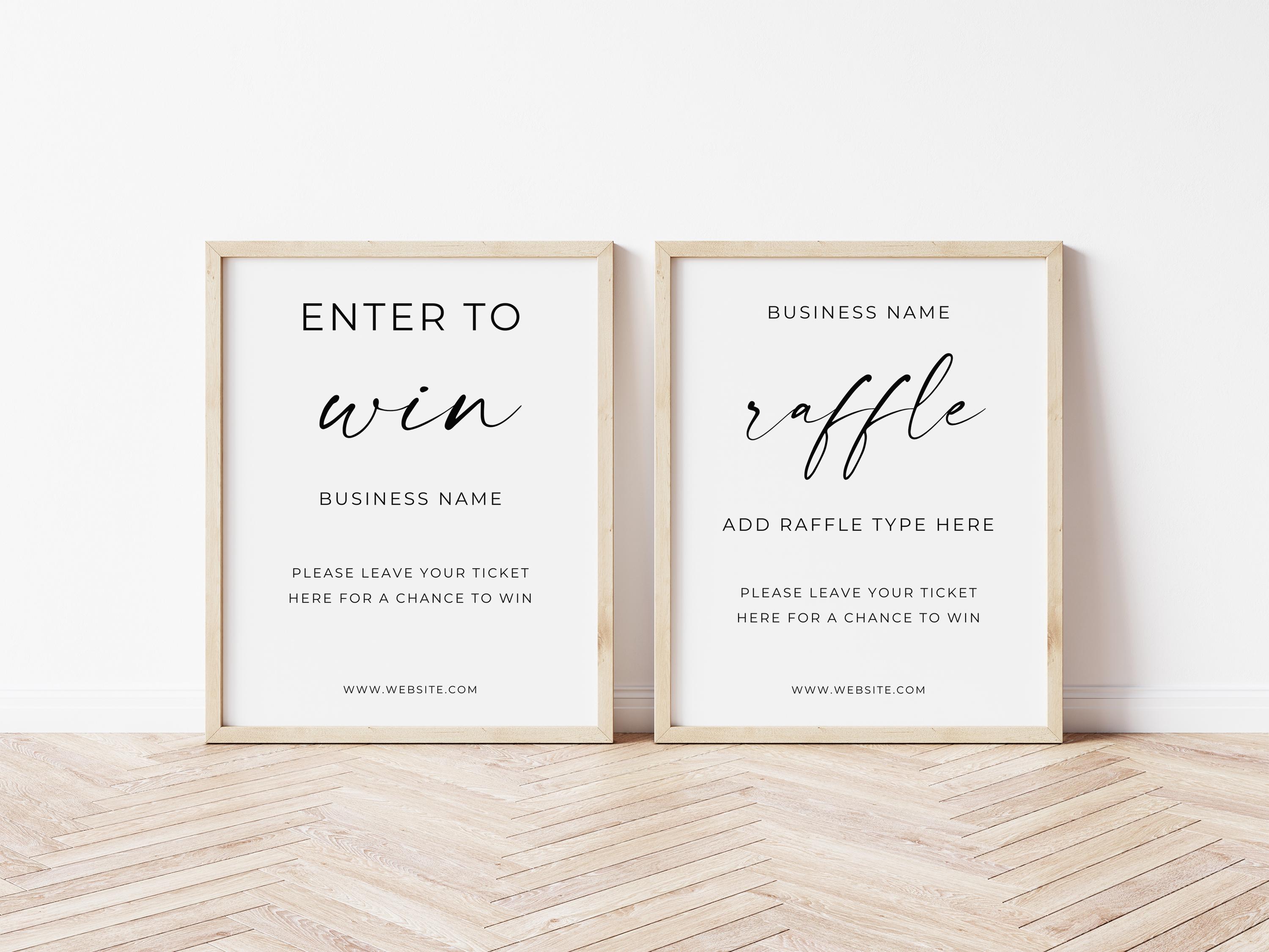 Editable Raffle Sign, Minimalist Enter to Win, Printable Business Prize ...