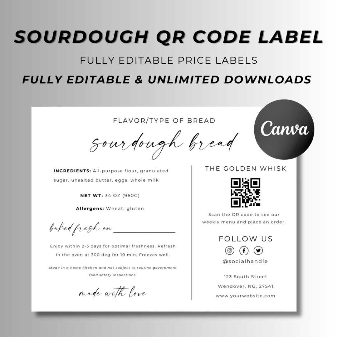 Cottage Law Sourdough Label With QR Code, Sourdough Label Template, Bread Care Tips, Bread Care ...