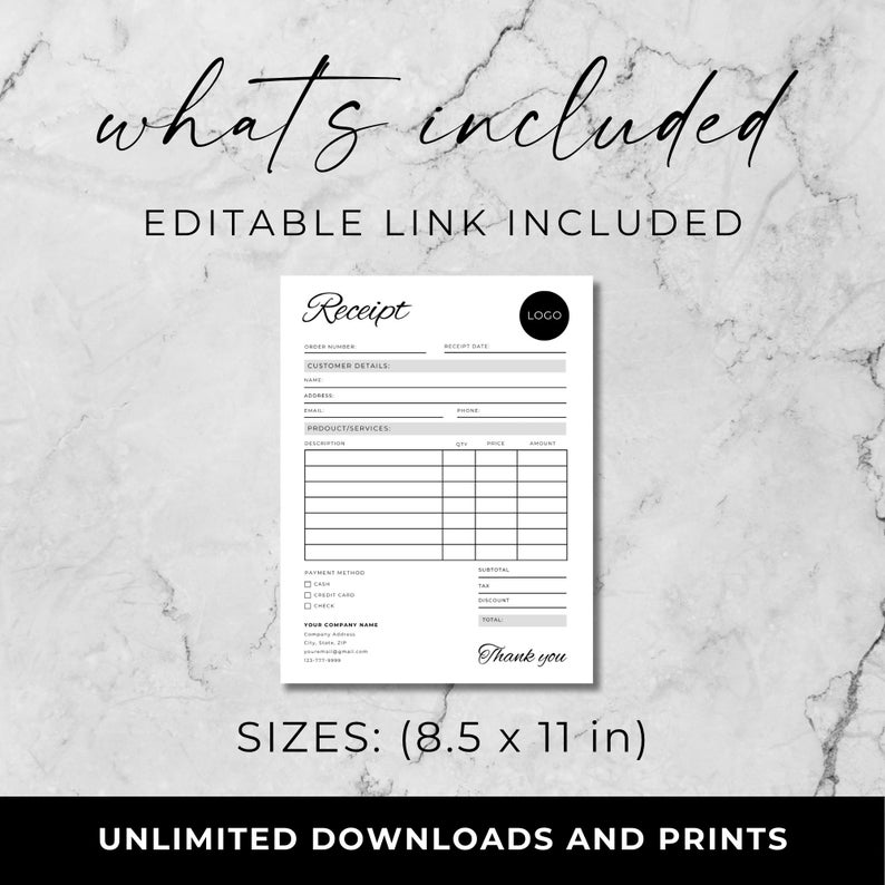 Receipt Form Template, Small Business Digital Receipt, Editable Receipt ...