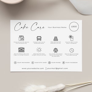 Cake Care Card and Thank You, Cake Instructions Card, Cards Cake Card ...
