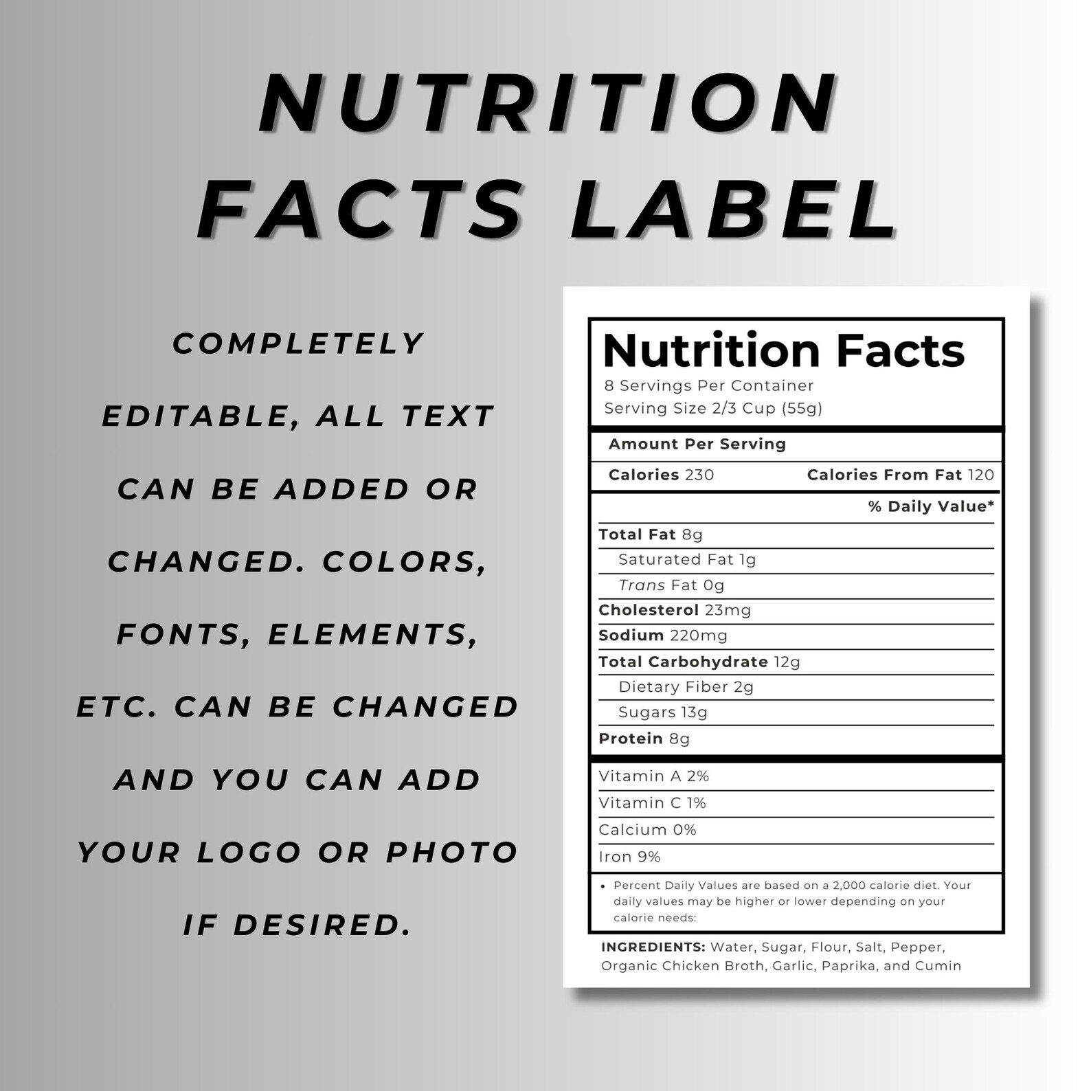 Nutrition Fact Editable, Nutrition Label Template, Nutritional SVG PNG ...