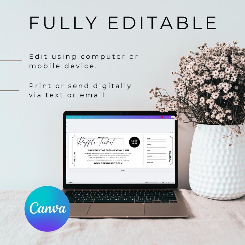 Raffle Event Ticket, Custom DIY Editable Template, Printable Ticket for ...