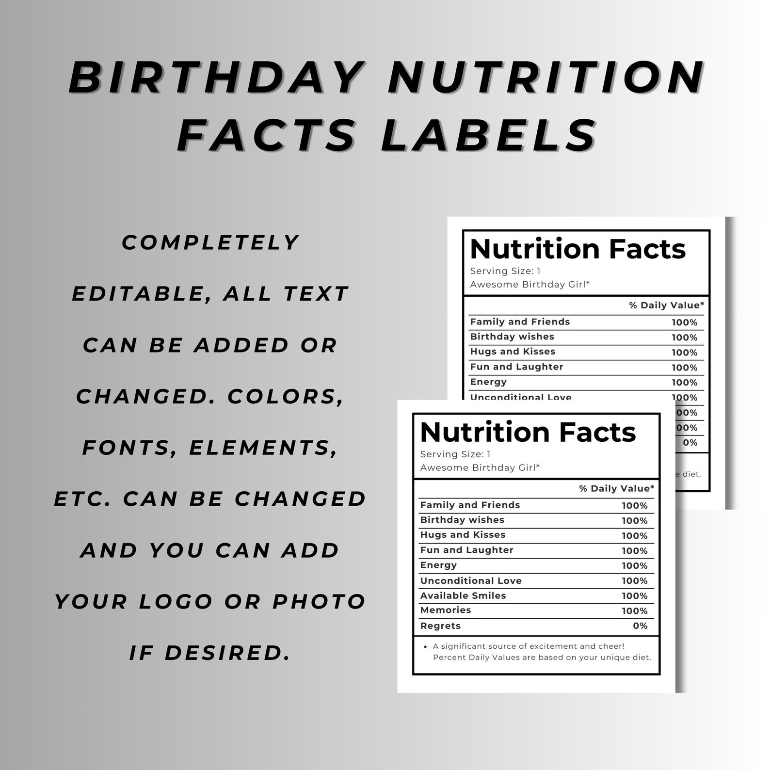 Birthday Nutrition Facts Label, Birthday SVG, Nutrition Facts, Birthday ...