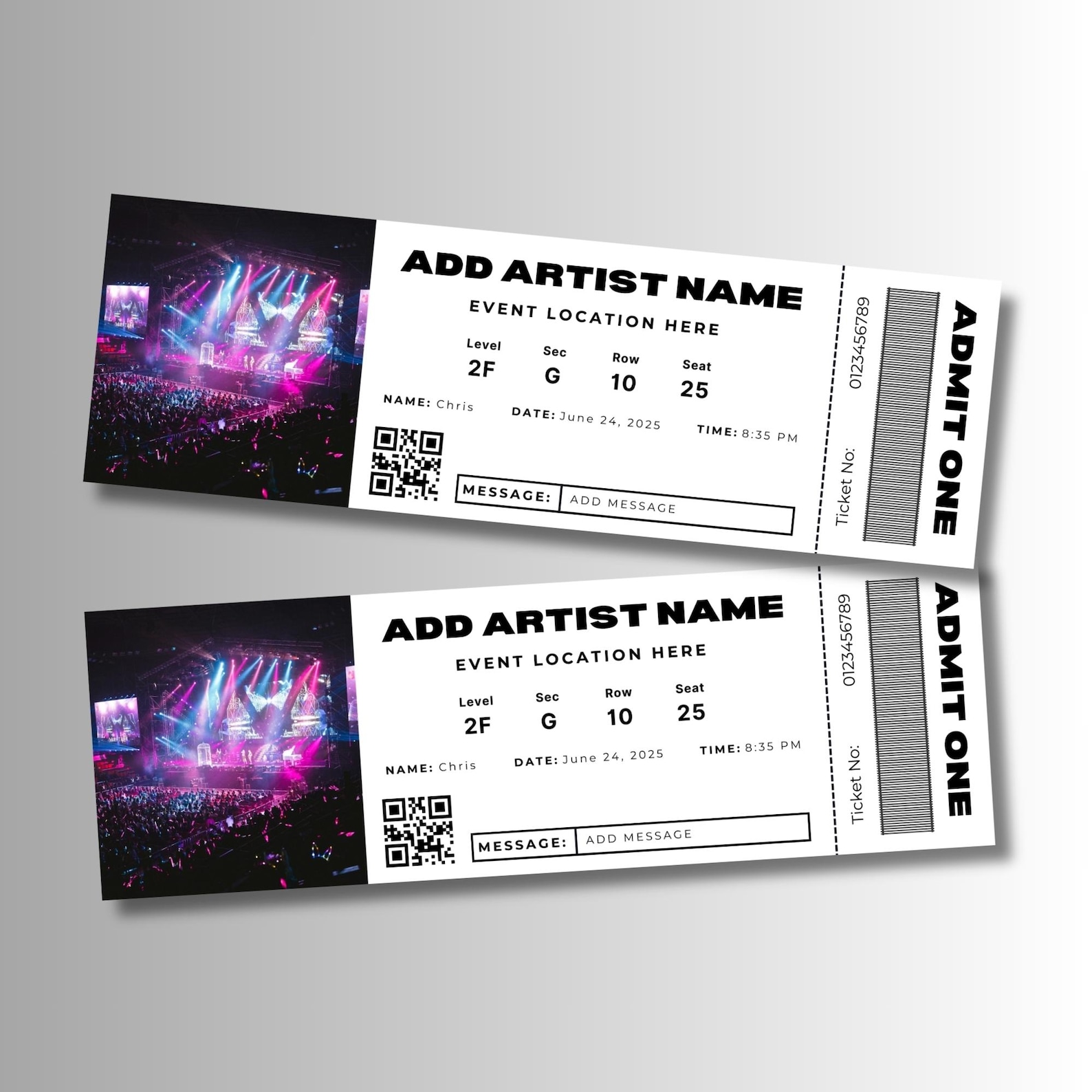 Canva Template Editable Concert Ticket, Printable Concert Ticket Gift ...