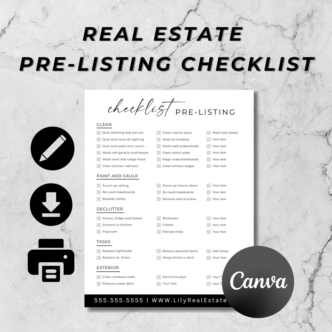 Pre-listing Checklist, Real Estate Checklist Template, Home Selling ...