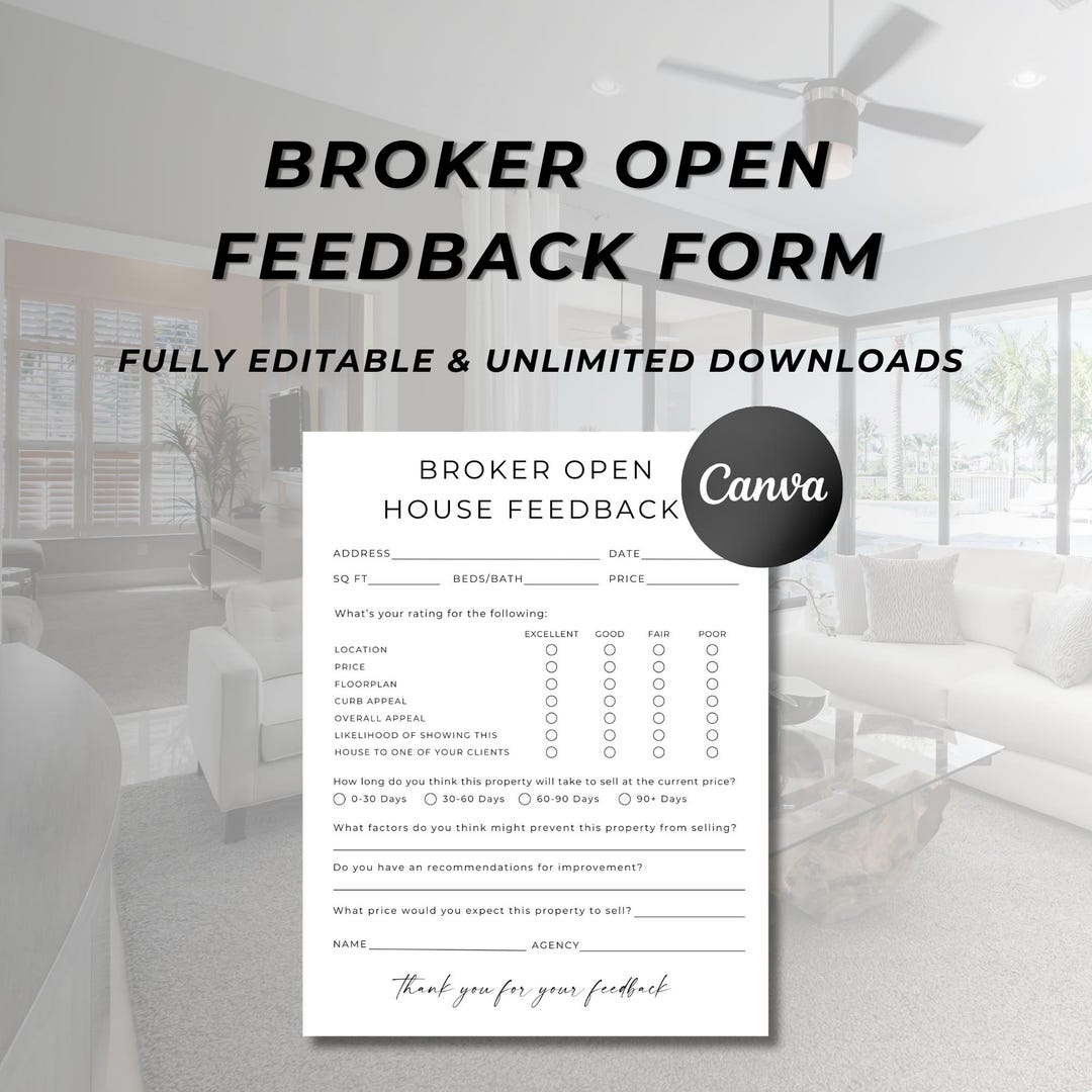 Broker Open House Feedback Form, Real Estate Agent Open House Feedback ...