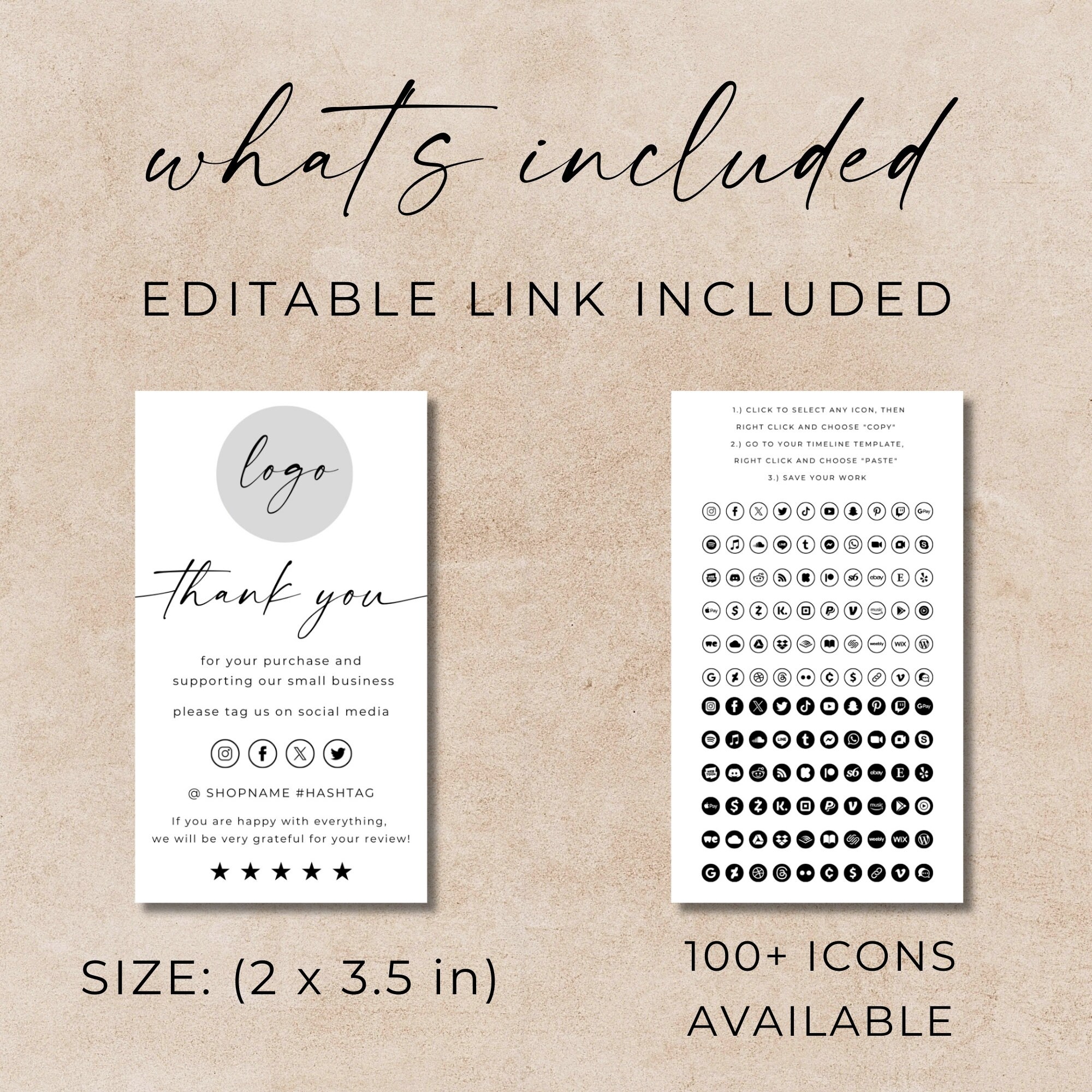 Small Thank You Printable Business Cards Inserts, Simple Shop Packaging ...