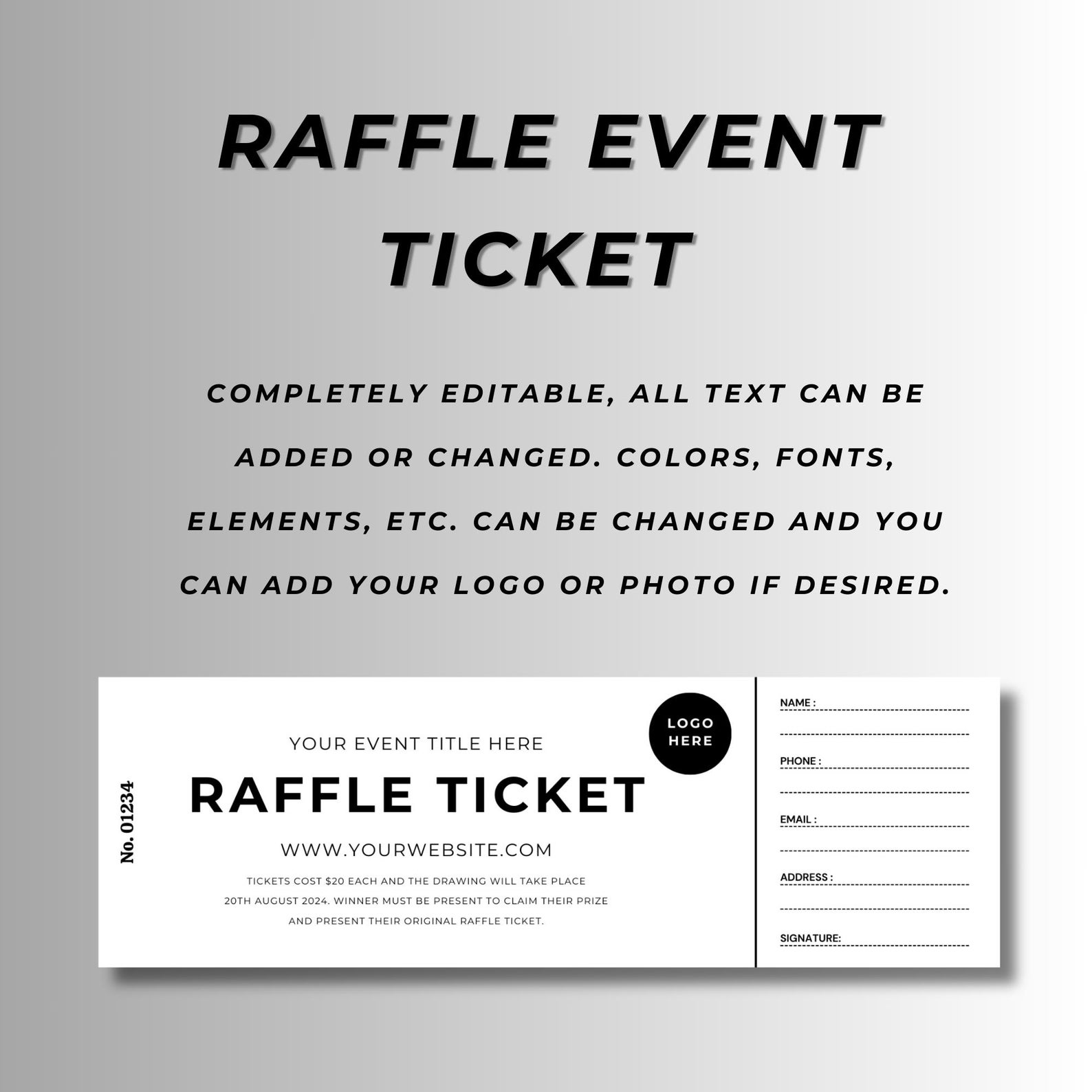 Customizable Raffle Ticket Template: DIY Printable Fundraising Event ...