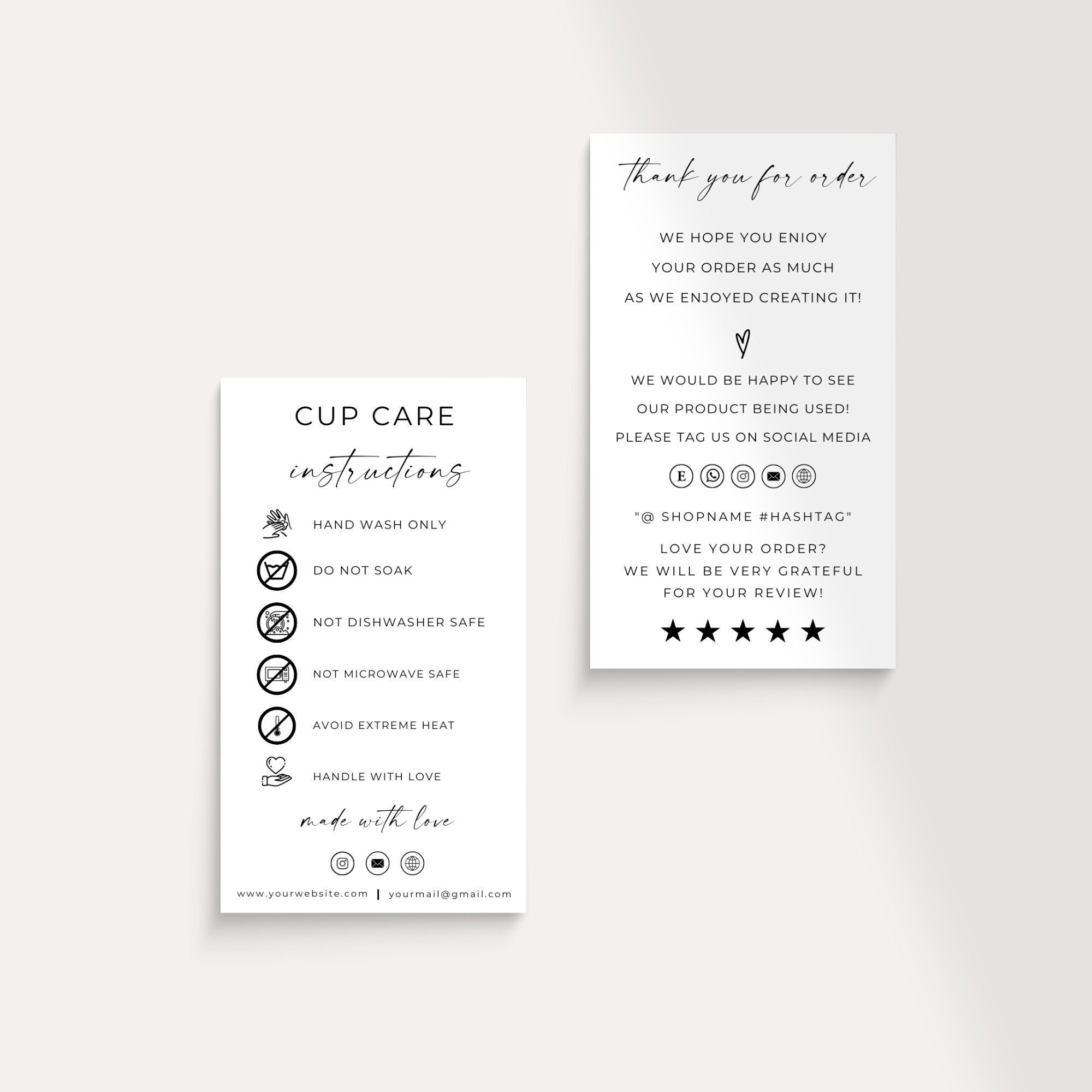 Cup Care Card Instructions Editable, Tumbler Care Instruction, Cup ...