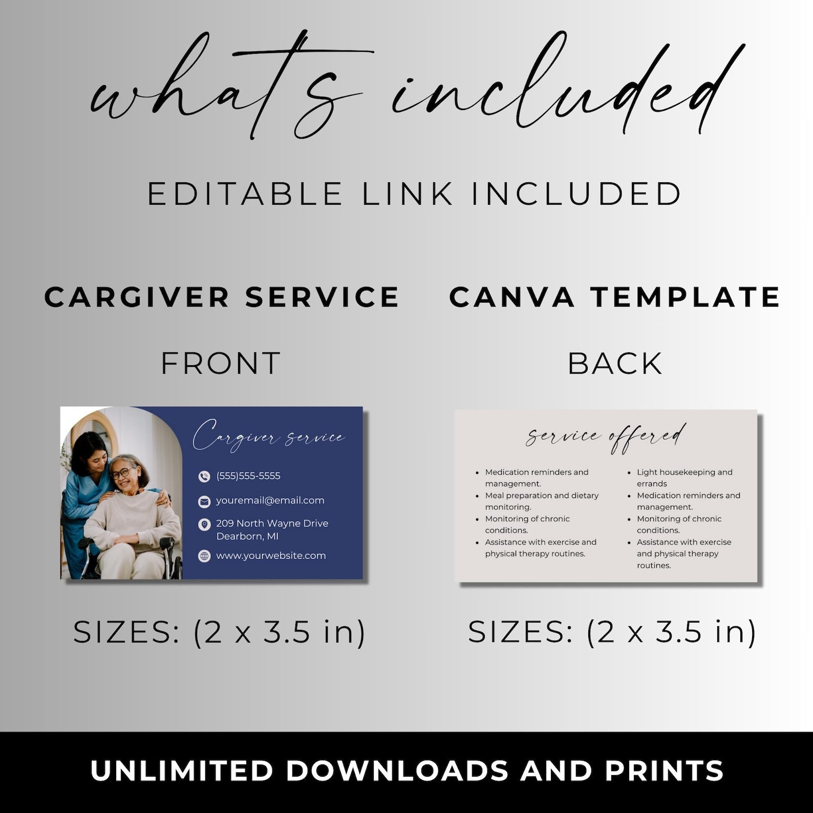 Caregiver Business Cards, Elderly Care Card, Senior Elder Care Service ...