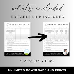 Real Estate Sellers Net Sheet, Seller's Net Proceeds Sheet, Realtor ...