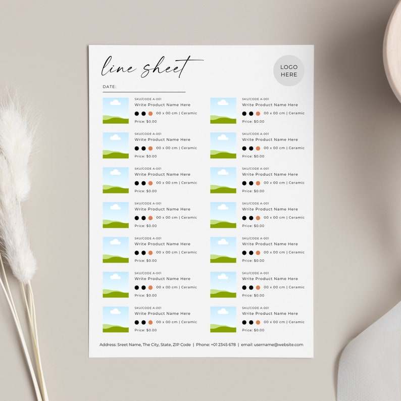 Wholesale Product Line Sheet, Price List Template, Order Form Template ...