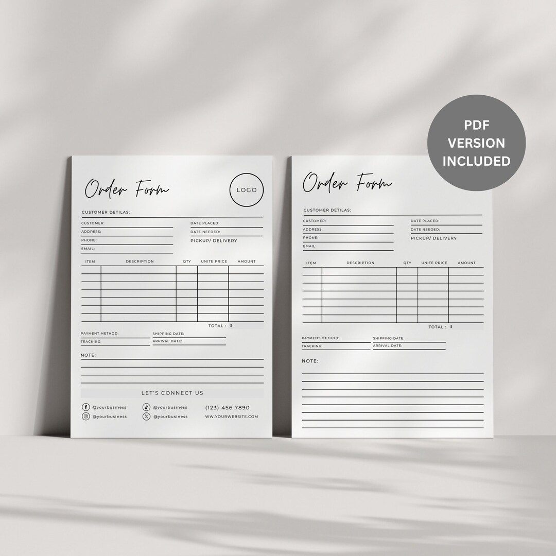Printable Order Form for Small Business, Order Form Editable Template ...