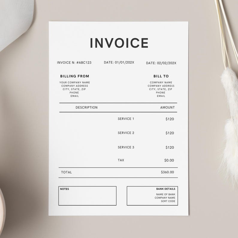 Invoice Template for Small Business, Blank Billing Template, Small ...