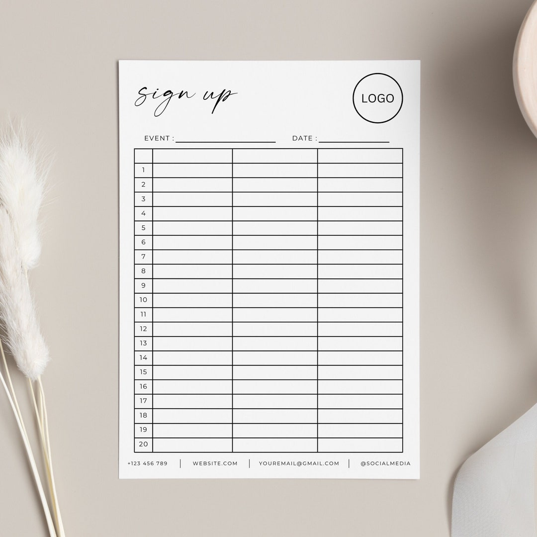 Sign up Sheet Canva, Event Sign up Sheet PDF, Printable Sign up Form ...