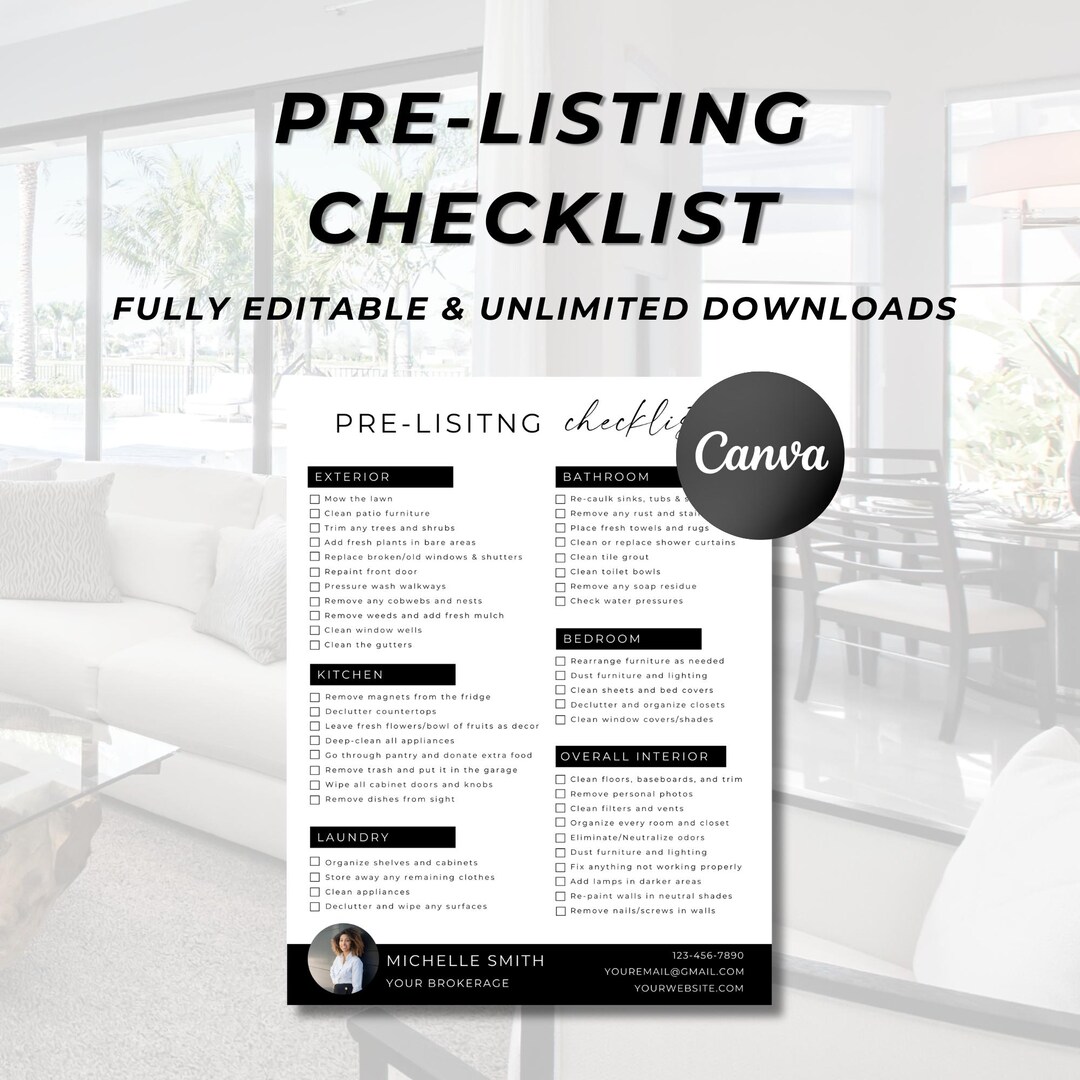 Seller Pre-listing Checklist, Checklist for Home Sellers, Real Estate Home Selling Checklist ...