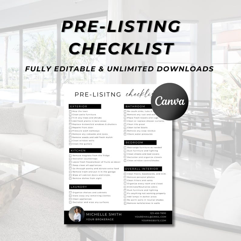 Seller Pre-listing Checklist, Checklist for Home Sellers, Real Estate ...