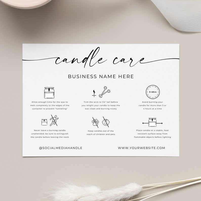 Candle Care Instructions Card, Candles Care Guide, Candle Safety Card ...