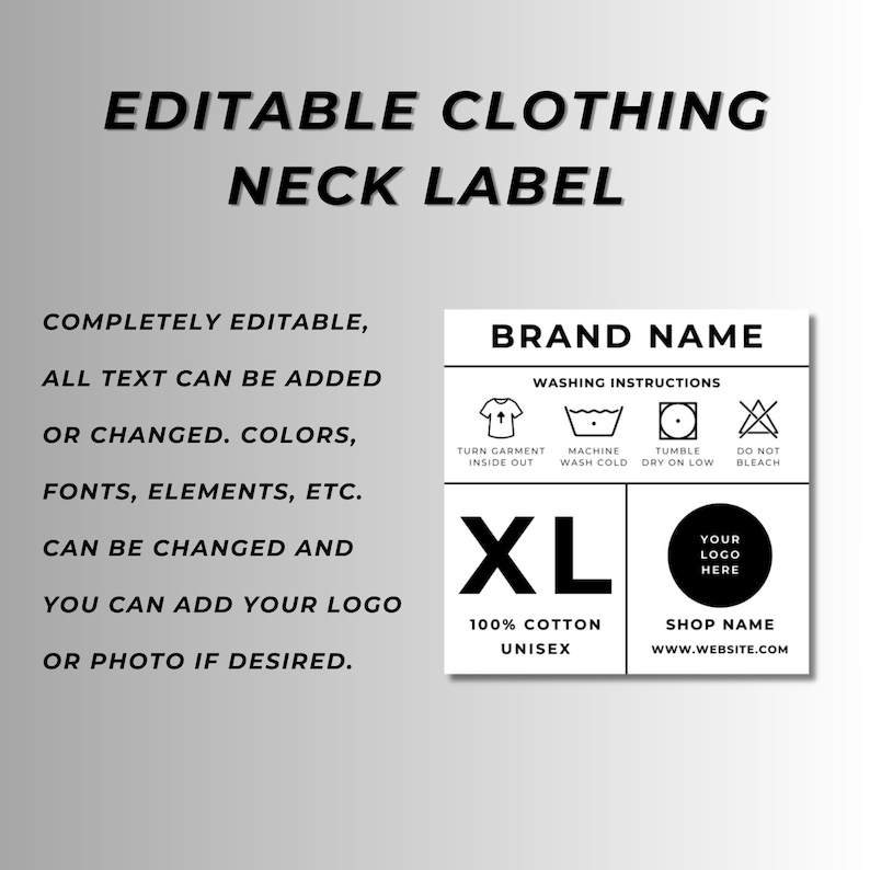 Clothing Neck Label Template: Custom Washing Instructions (canva File ...