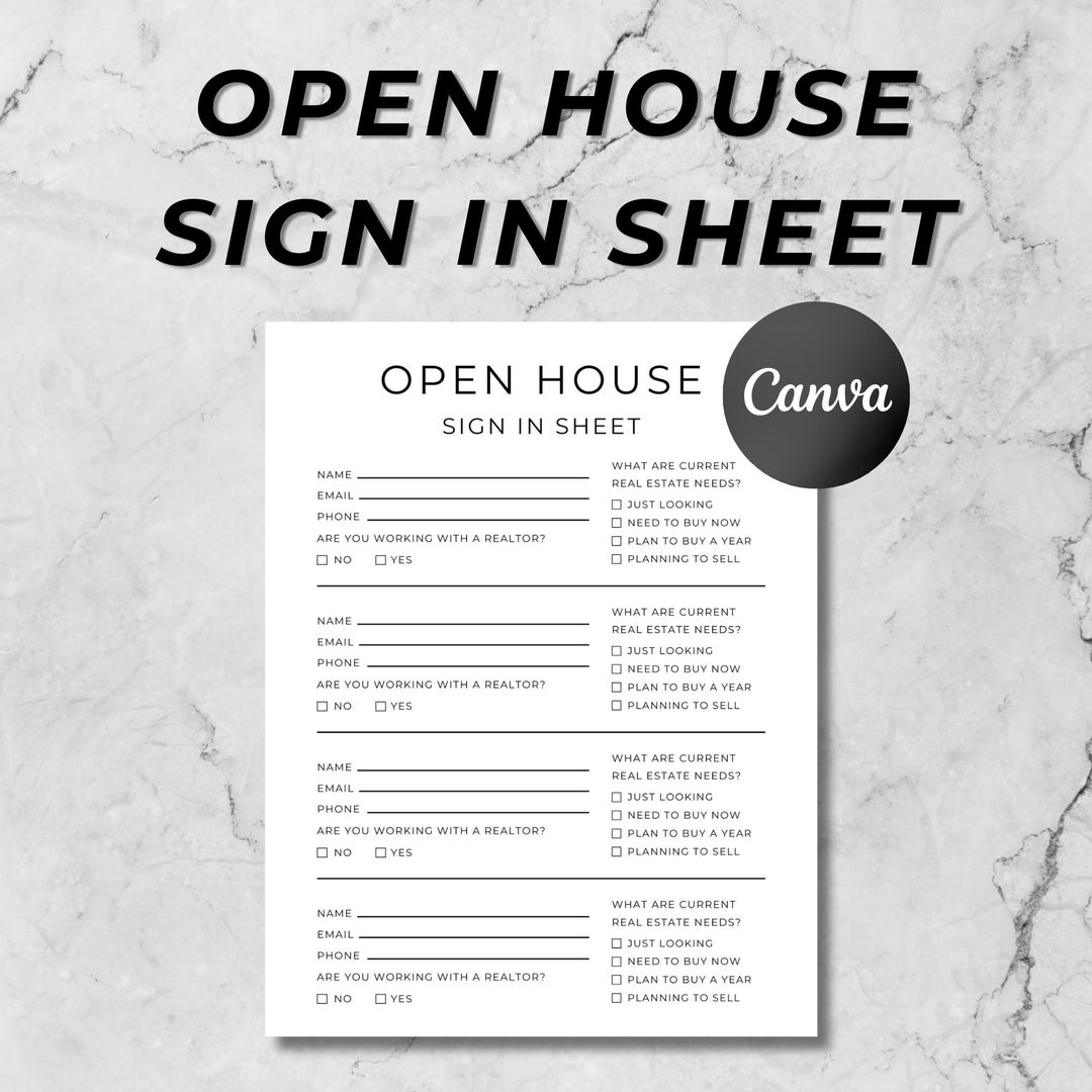Realtor Open House Sign in Sheet, Real Estate Marketing, Open House ...