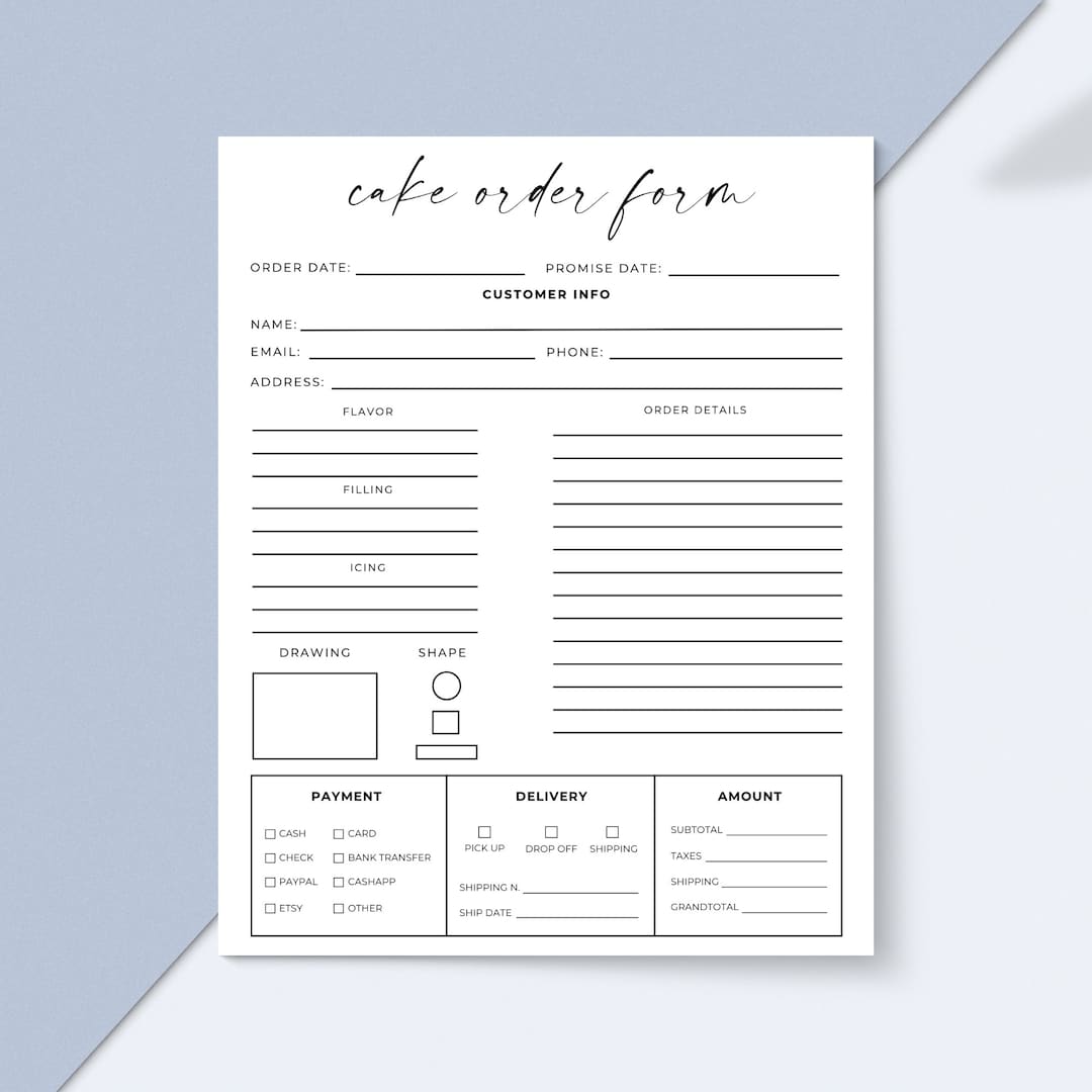 Bakery Cake Order Form, Editable Cake Order Form, Small Business Forms ...